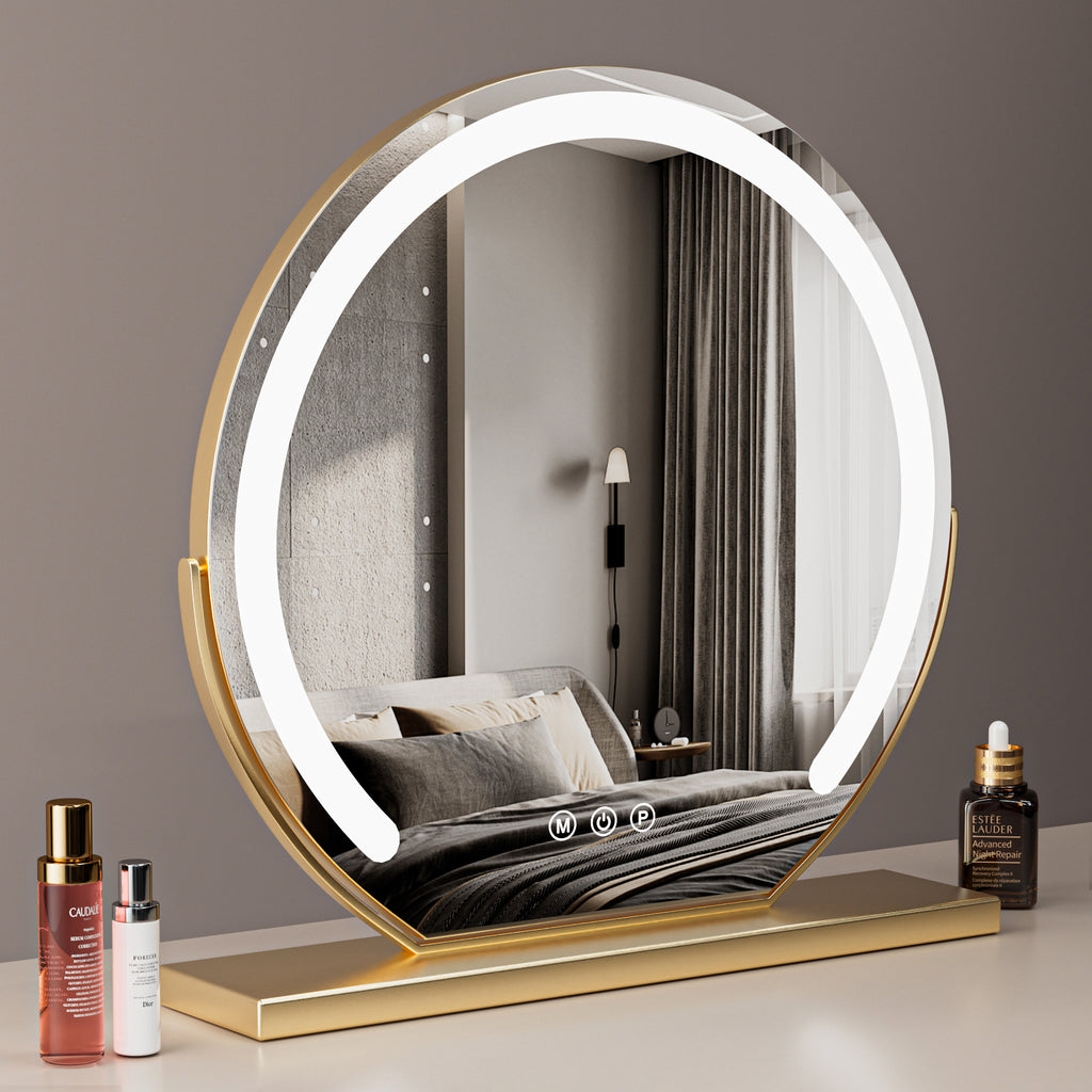 Round Makeup Vanity Mirror for Dressing Table, LED Strip, 3 Light Mode ...