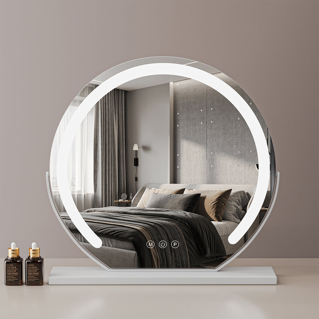 Round Makeup Vanity Mirror for Dressing Table, LED Strip, 3 Light Mode ...