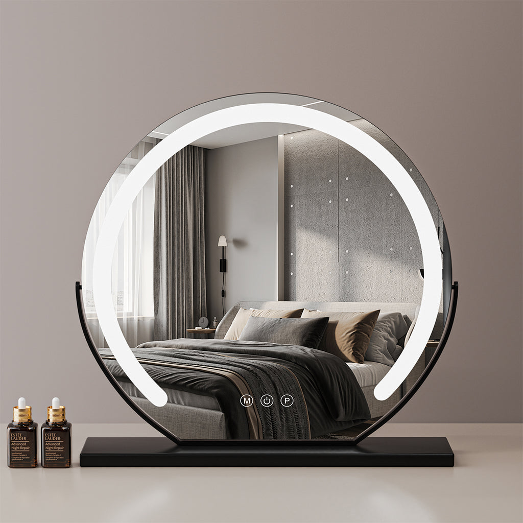 Round Makeup Vanity Mirror for Dressing Table, LED Strip, 3 Light Mode ...