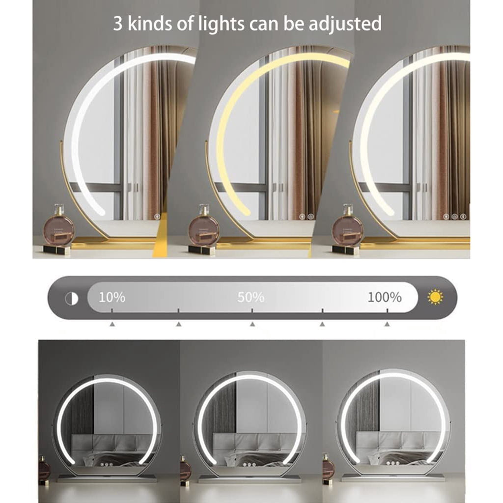 Round Makeup Vanity Mirror for Dressing Table, LED Strip, 3 Light Mode ...