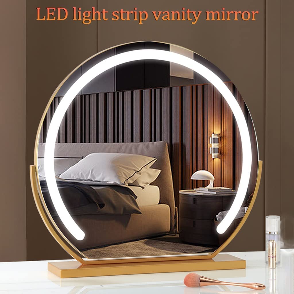 Round Makeup Vanity Mirror for Dressing Table, LED Strip, 3 Light Mode ...
